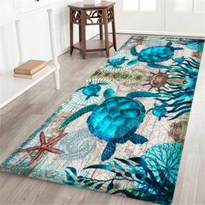 coastal runner rug for hallway 2x6 sea turtle hallway rugs nautical throw rug blue turtles beach ocean life teal marine animal area rug non-slip floor carpet for bedroom entrance door mat washable rug