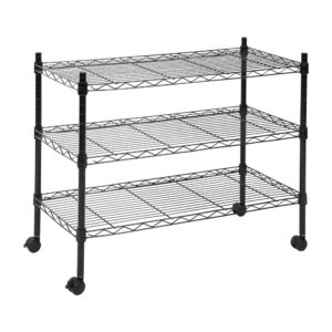 healsmart heavy duty 3-tier shelving units adjustable, wire shelf with 750 lbs capacity (250 per shelf), 30" d x 14" w x 24 "h, black, 3 levels, storage shelf with wheels & leveling feet