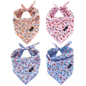 gofshy xlarge dog bandanas spring-4pcs puppy bandana orange pink blue floral printing dog bib handkerchief scarf breed accessories for large dogs pets gift