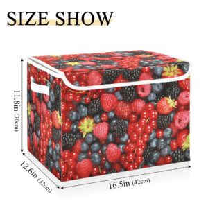 VIGTRO Large Collapsible Storage Bins with Lids Strawberry Berries Fruits, Storage Baskets Organizer Containers with Handles for Home Bedroom Office