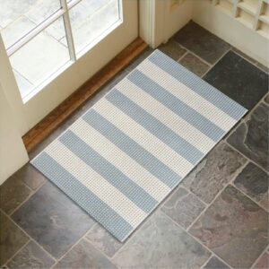 LEEVAN Front Door Rug 24'' x 35'', Machine Washable Blue Outdoor Rug Entryway Rugs, Indoor Striped Rug Cotton Hand-Woven Small Area Rug Outdoor Mats for Porch/Farmhouse/Home Entrance