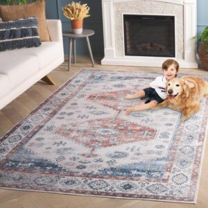 safavieh arizona collection area rug - 8' x 10', rust & beige, traditional design, washable & slip resistant, ideal for high traffic areas in living room, bedroom & dining room (arz132p-8)