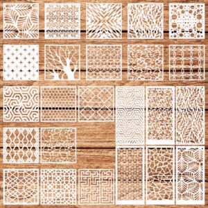 24pcs stencils for painting, reusable geometric painting stencils abstract layering christmas stencil decor for painting on wooden furniture floor xmas supplies