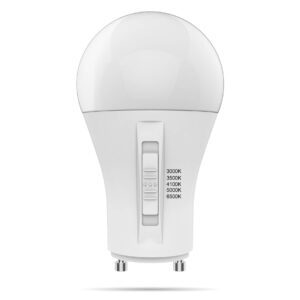 goodlite gu24 base a19 led bulb, 5 color selectable 3000k-3500k-4100k-5000k-6500k, 1500 lumens, 15 watt (100w equivalent), high cri, 5% dimmable, ul listed, damp rated, 15,000 hrs. 1ct (g-10888)