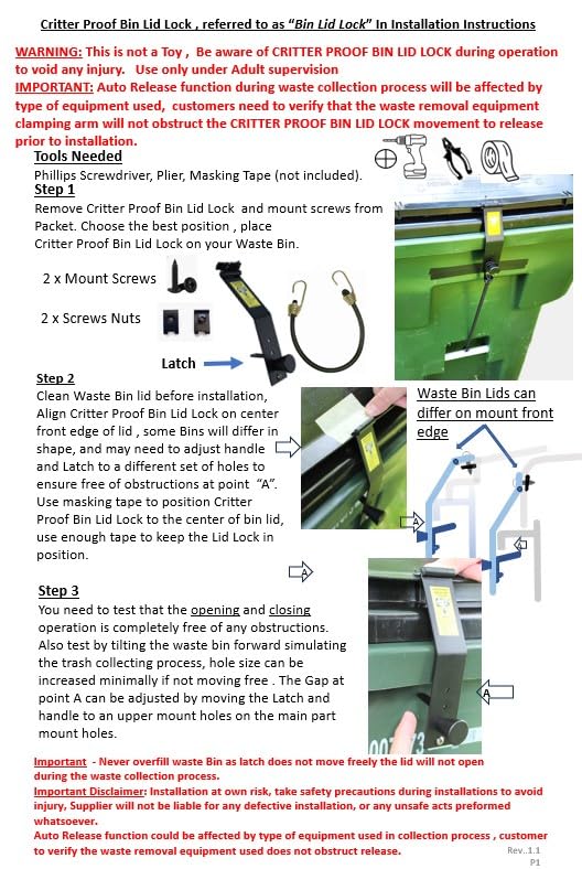 Best Critter Proof Trash can lid Lock, True Auto-Release During Collection Process, Protect Against Animals Like Raccoons, Opossum or Wind, Easy to Install, Always Holds lids Locked.