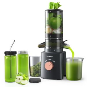 cold press juicer with 8 juice bottles - masticating juicer machines for fruits and veggies, 4.25" large feed chute, easy to clean