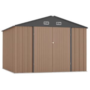 10x8 ft metal outdoor storage shed, zstar steel utility tool shed storage house with lockable door design, metal sheds outdoor storage for garden, patio, backyard, outside use, brown