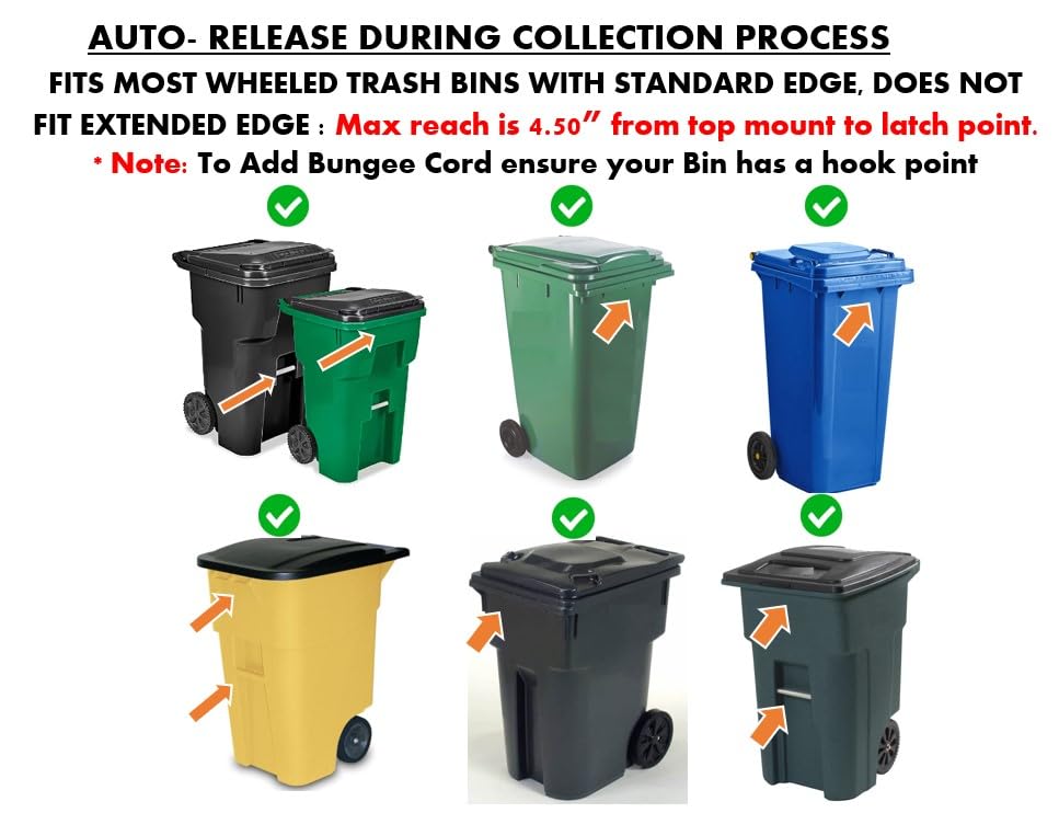 Best Critter Proof Trash can lid Lock, True Auto-Release During Collection Process, Protect Against Animals Like Raccoons, Opossum or Wind, Easy to Install, Always Holds lids Locked.