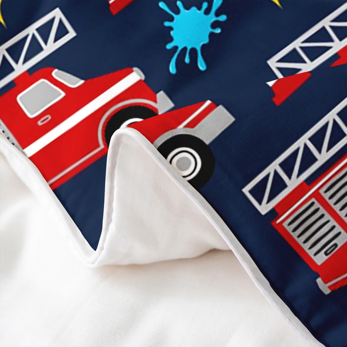 Erosebridal Firefighting Truck 100% Cotton Duvet Cover Twin, Fire Truck Bedding Set for Kids Teens Boys, Cartoon Emergency Rescue Vehicle Comforter Cover, Red Blue Fire Hydrant Roadblock Quilt Cover