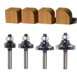 sicwood 4pcs round over router bits 1/4 shank - roundover router bit set, carbide corner rounding edge-forming bit, bearing guide for rounding trim radius 1/8", 1/4", 3/8", 5/16"…