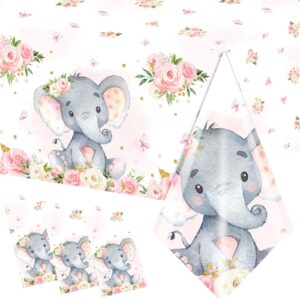 juweked 3pcs pink elephant baby shower tablecloth for girl baby shower table cloths rectangle girl baby shower table cloth baby shower plastic table cover gender reveal decor, 70.8" x 42.5"