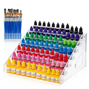 enviabell acrylic paint organizer (7layer) & paint brush holder (26 holes) for paint storage paint tube holder, clear paint bottle rack for alcohol inks, food coloring organizer paint storage box