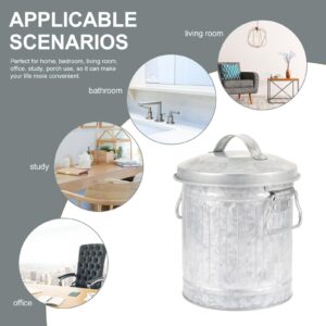 SEWACC Mini Galvanized Trash Can Small Trash Can with Lid Table Top Trash Can Metal Rubbish Bin Wastepaper Basket Flower Pot Pen Holder Kitchen Compost Bin Ash Bucket