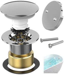 sogmeter chrome plated tub drain kit with hair catcher, premium brass mushroom tip-toe bathroom tub drain replacement and 2-hole overflow faceplate, 11.5/16 unc bathtub drain stopper assembly