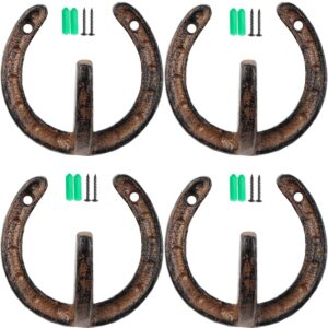 tihood 4pcs coat hooks vintage wall hanger cast iron horseshoe hooks heavy duty clothes hanger for hanging coat hat key towel