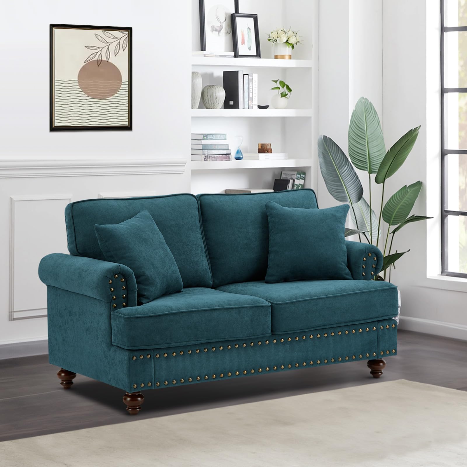 JEEOHEY 3 Piece Living Room Furniture Sets,Comfy Upholstered Sofa Couch Set,Including Armchair&Loveseat&3 Seater Sofa,Modern Deep Seat juegos de muebles de sala with Rolled Arms & Nailhead Trim(Green)