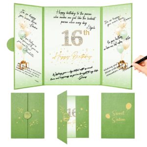 crenics sweet 16 birthday decorations, creative 16th birthday guest book alternative, sage green 16th birthday signature book 18" x 12", great 16 years old birthday gifts for girls