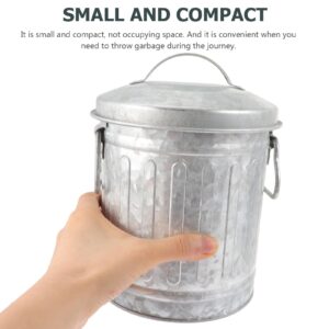 SEWACC Mini Galvanized Trash Can Small Trash Can with Lid Table Top Trash Can Metal Rubbish Bin Wastepaper Basket Flower Pot Pen Holder Kitchen Compost Bin Ash Bucket