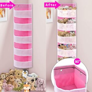 Ofiray-home Soft Corner Shelf 5 Tiers | Safe Hanging Organizer | Child-Friendly Wall Mount Storage | for Sundries, Toys, Stuffed Animals, Diapers | for Pantry Closet Bedroom Nursery Organization Pink