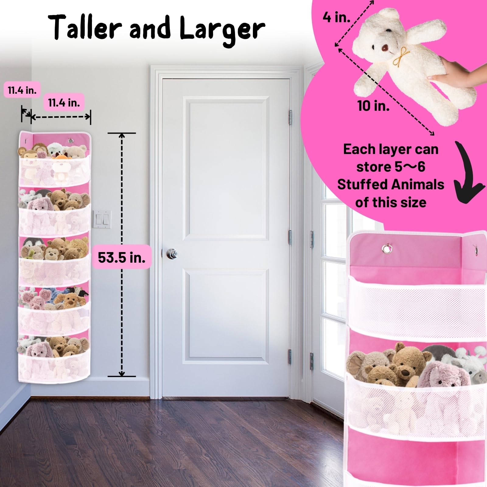 Ofiray-home Soft Corner Shelf 5 Tiers | Safe Hanging Organizer | Child-Friendly Wall Mount Storage | for Sundries, Toys, Stuffed Animals, Diapers | for Pantry Closet Bedroom Nursery Organization Pink