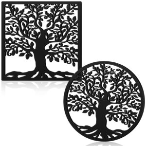 beeveer 2 pcs life tree cast iron trivet vintage metal trivet for pots pans hot dishes decorative trivets with rubber feet caps and ring hanger for kitchen countertop dining