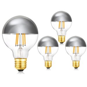 xininsun dimmable half chrome light bulb,6w (60w eqv.), anti glare led light bulbs,g25 globe light bulbs,e26 g80 silver dipped bulb for bathroom, vanity, mirror,2700k warm white,4pcs