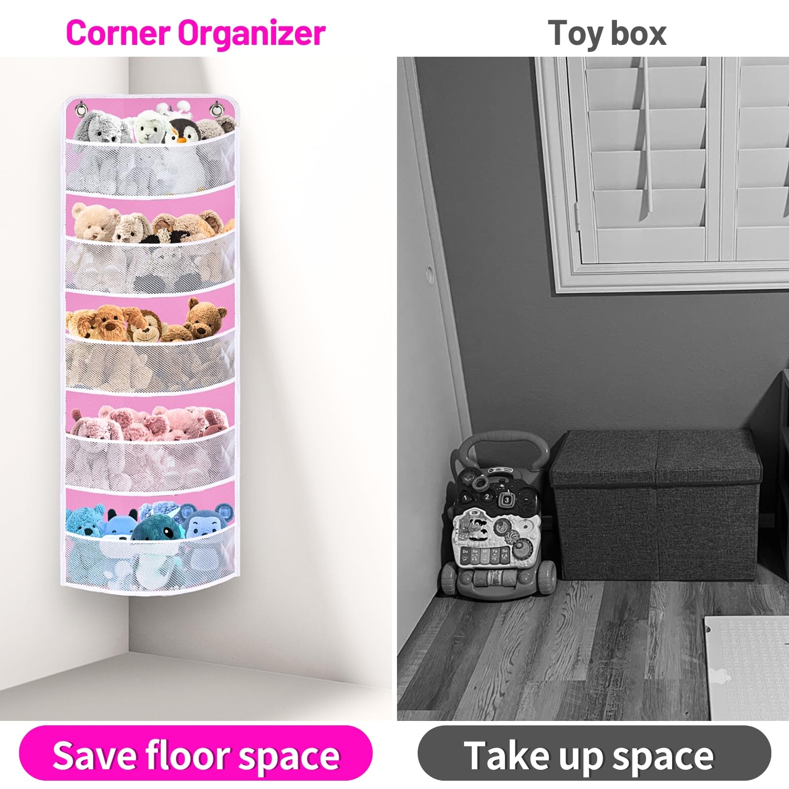 Ofiray-home Soft Corner Shelf 5 Tiers | Safe Hanging Organizer | Child-Friendly Wall Mount Storage | for Sundries, Toys, Stuffed Animals, Diapers | for Pantry Closet Bedroom Nursery Organization Pink