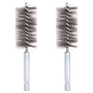 swzhai bore brush stainless steel 2 pcs, bore brush for drill with 1" hex shank twisted, round wire brush for power drill, cleaner bore brush set for rust, cleaning tubes