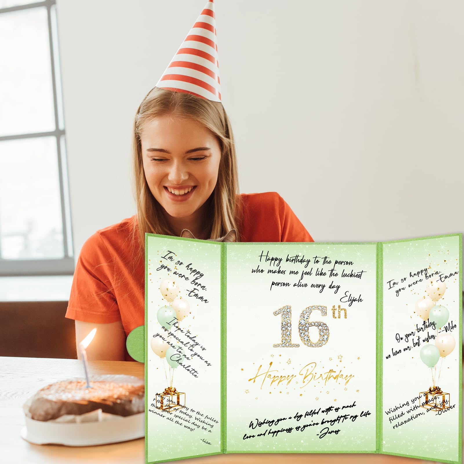 Crenics Sweet 16 Birthday Decorations, Creative 16th Birthday Guest Book Alternative, Sage Green 16th Birthday Signature Book 18" x 12", Great 16 Years Old Birthday Gifts for Girls