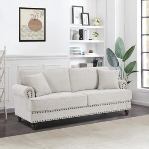 JEEOHEY 2 Piece Living Room Furniture Sets,Comfy Sofa Couch Set,Including Loveseat&3 Seater Sofa,Upholstered Deep Seat Sofa,Modern juegos de muebles de sala with Rolled Arms & Nailhead Trim(White)