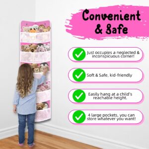 Ofiray-home Soft Corner Shelf 5 Tiers | Safe Hanging Organizer | Child-Friendly Wall Mount Storage | for Sundries, Toys, Stuffed Animals, Diapers | for Pantry Closet Bedroom Nursery Organization Pink