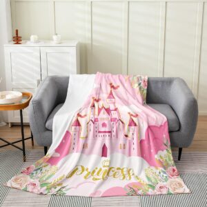 princess theme blanket for kids,pink castle dreamy fleece throw blanket for girls bedroom sofa dorm decor,flowers garden fairy tale fuzzy lightweight bed blanket,baby (30" x 40")