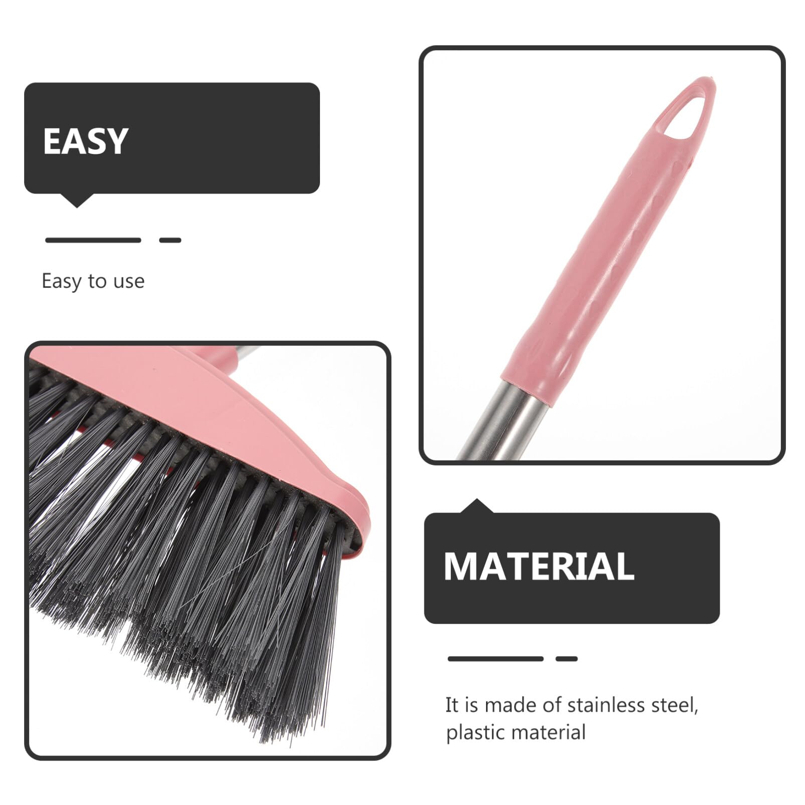 Ciieeo Heavy-Duty Broom, Stainless Steel Broom with Long Handle Floor Sweeping Brooms Wide Angle Outdoor Brooms for Shower Cleaning Patio Kitchen Grout Pink