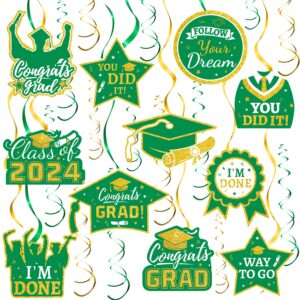 54 pieces graduation decorations class of 2024, graduation hanging swirl for congrats grad party decorations green and gold graduation party supplies