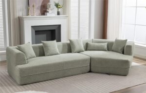 freesnooze modern boucle upholstered sofa set, 2 piece free combination, minimalist style modular sectional couch with pillows for living room, bedroom, green