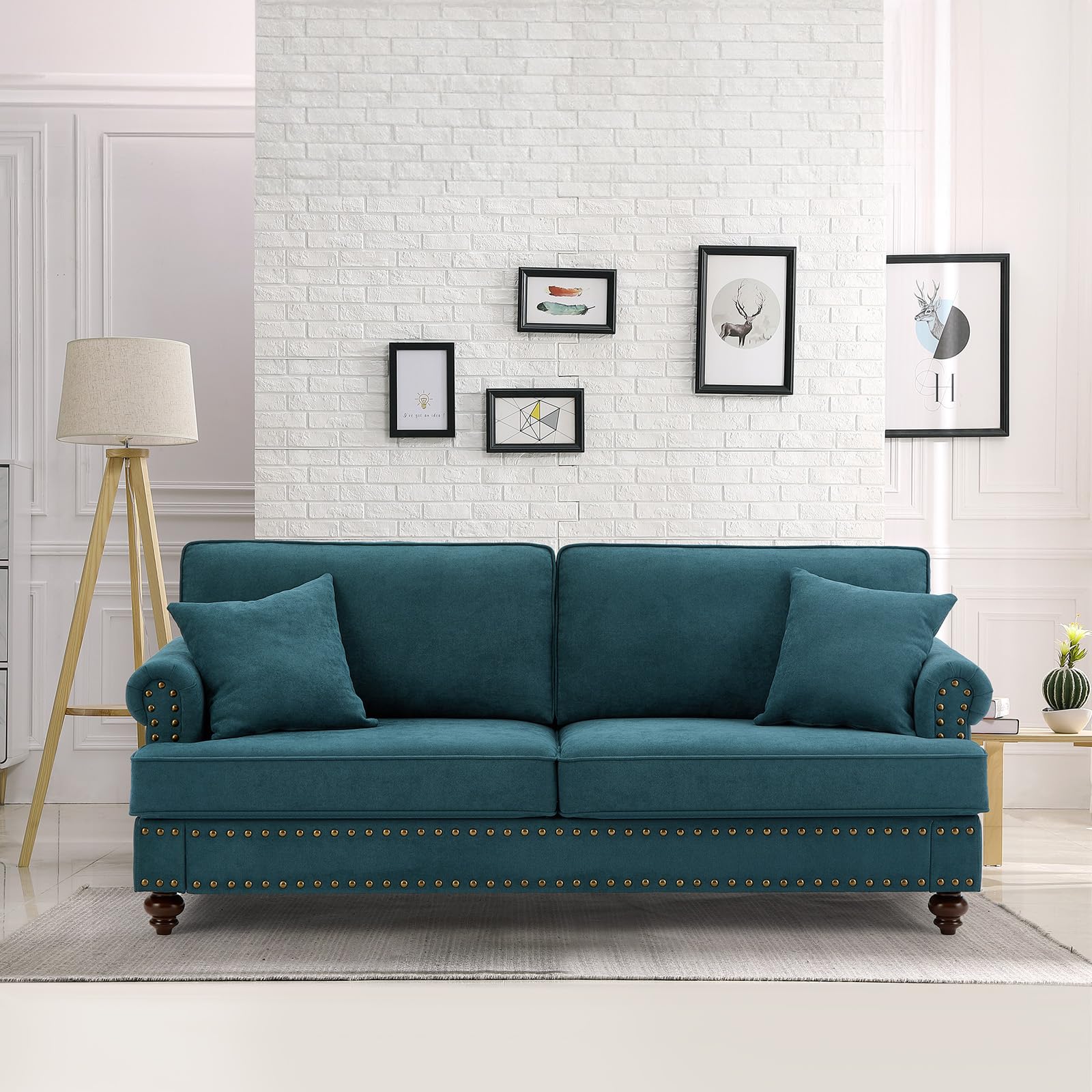 JEEOHEY 3 Piece Living Room Furniture Sets,Comfy Upholstered Sofa Couch Set,Including Armchair&Loveseat&3 Seater Sofa,Modern Deep Seat juegos de muebles de sala with Rolled Arms & Nailhead Trim(Green)