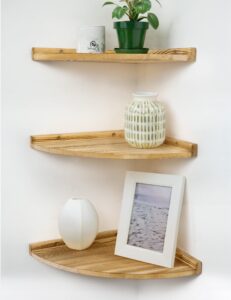 godimerhea corner shelves wall mount, farmhouse rustic corner floating shelf with cord hole, wooden storage organizer corner wall shelves for kitchen bathroom living room bedroom laundry, 12x12 inch