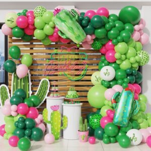 144pcs cactus fiesta balloon arch garland kit hot pink green cactus foil balloons for mexican cactus taco birthday party summer jungle hawaiian luau succulent tropical party decorations