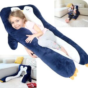 penguin kids body pillow - 47" u-shape long plush animal pillow for toddlers, sleeping, reading, adhd & special needs comfort, anxiety, washable cover, snuggle fun cuddle pillow for boys & girls