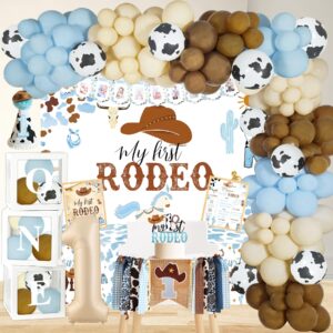 yjdfwaut cowboy 1st birthday party decorations, my first rodeo birthday party supplies, cowboy 1st birthday balloon arch balloon box photo banner highchair banner crown foy baby boy 1st birthday