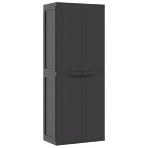 vidaxl outdoor storage cabinet black pp 25.6"x14.6"x65" - weather-resistant utility cupboard with adjustable shelves and lockable doors for garden, patio, and balcony