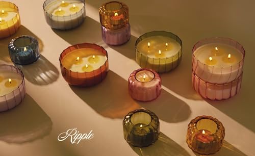 Paddywax Scented Candles Vintage Style Ripple Hand Blown Glass Collection Luxury Artisan Candle, 12-Ounce, Amber - Tobacco Patchouli