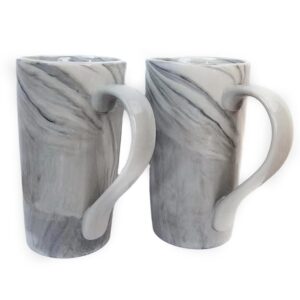 nbabsr 20 oz large coffee mugs,tall coffee mugs with handle, marble ceramic latte cups set of 2, porcelain bulk big tea cups for men women gifts mom and dad,grey