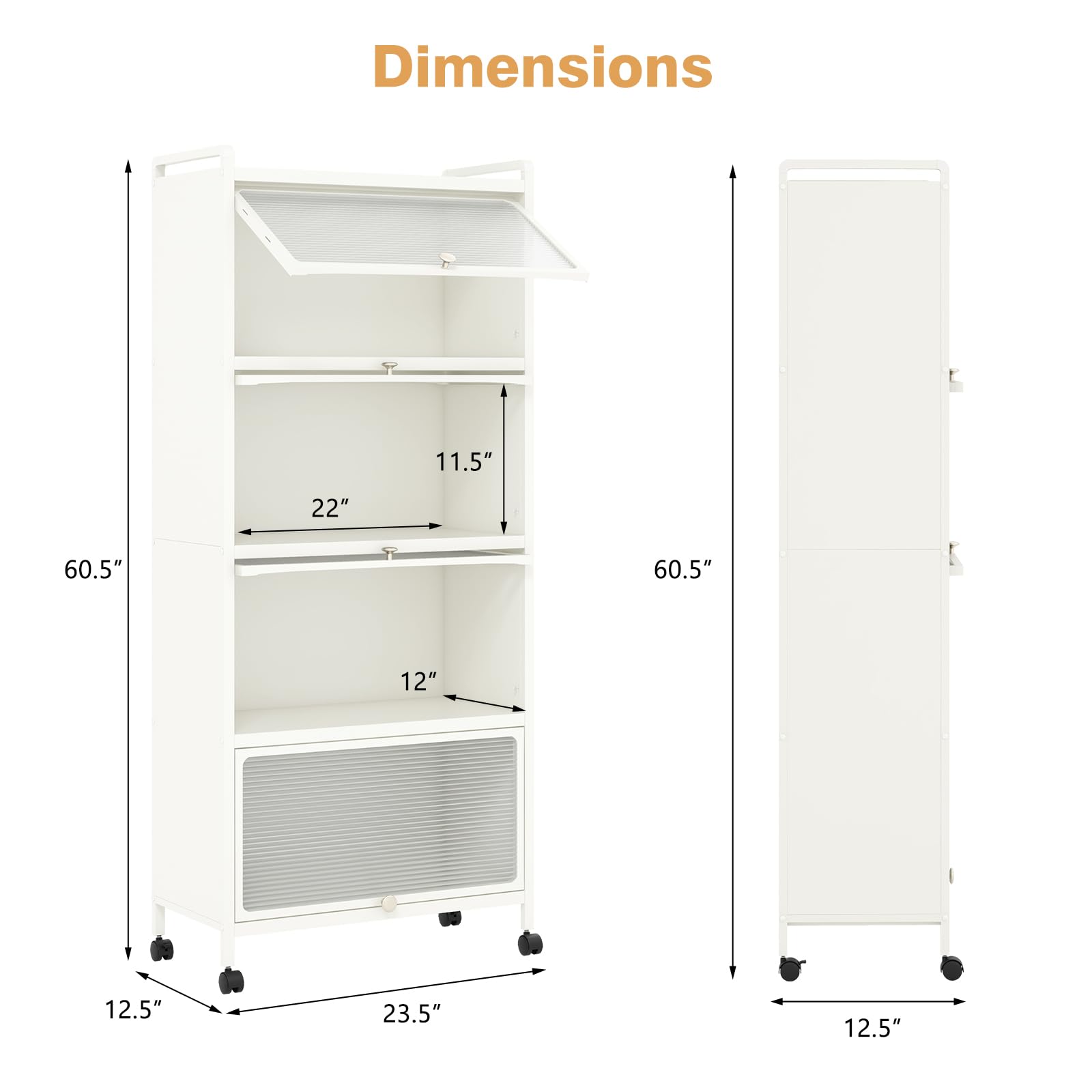 Giantex 5-Tier Kitchen Storage Cabinet, Mobile Microwave Stand with Flip-up PC Doors, Freestanding Kitchen Bakers Rack with 4 Rolling Casters, for Dining Room, Living Room and Study (White)