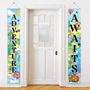 avezano adventure awaits porch sign travel theme adventure party banner travel bon voyage door banner for indoor outdoor retirement graduation wedding baby shower decorations