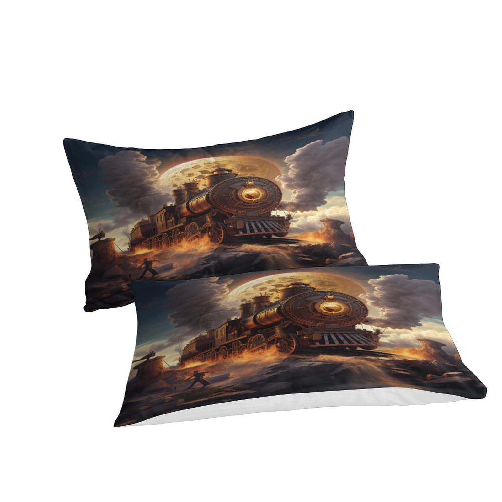 EVMILA Steam Train 3D Print Steampunk Comforter Covers Duvet Cover for Boys Girls Quilt Cover Soft Microfiber with Zipper Closure with Pillow Cases Bedding Set 3 Pieces Twin（173x218cm）, Style