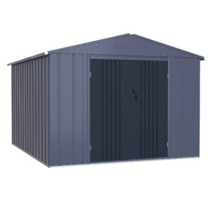 yardenaler 8x10 ft metal outdoor storage shed, garden tool shed kit with doors & lock, waterproof patio utility tool shed for backyard and garden, gray