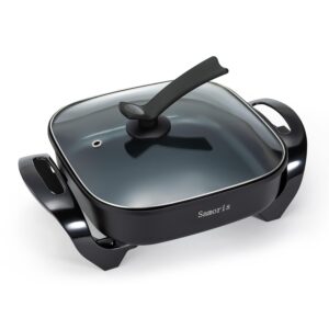 samoris non-stick electric skillet with glass vented lid, 17inch x 12inch(5 quart) frying pan,adjustable temperature, cool touch handles, quick even heating,scratch resistant,1500w, black