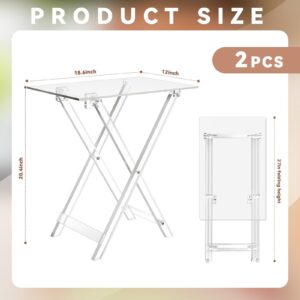 Beeveer 2 Pcs Acrylic Foldable TV Dinner Table Clear Small Folding TV Tray Table Space Saving Acrylic Dining Table for Eating Snack Coffee Bed Desk Side Living Room Kitchen Furniture Easy Assembly