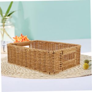 Imitation Rattan Desktop Storage Basket Rectangle Finishing Basket Plastic Rattan